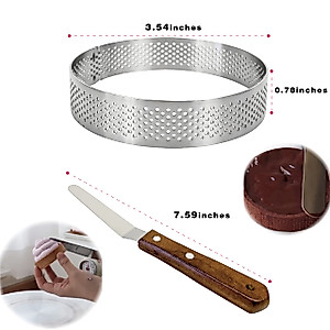 Uyauld Stainless Steel Tart Ring, 9CM Heat-Resistant Perforated Cake Mousse Ring, French Pastry Baking Mold Round Shape (10 Round 3.5 inch)