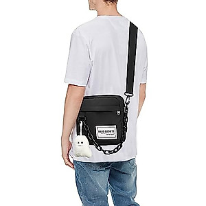 HappyLily Small Crossbody Messenger Bags for Women Men, Nylon Shoulder Pouch Bag, Crossbody Purse with Cute Detachable Ghost Decorate (Black)