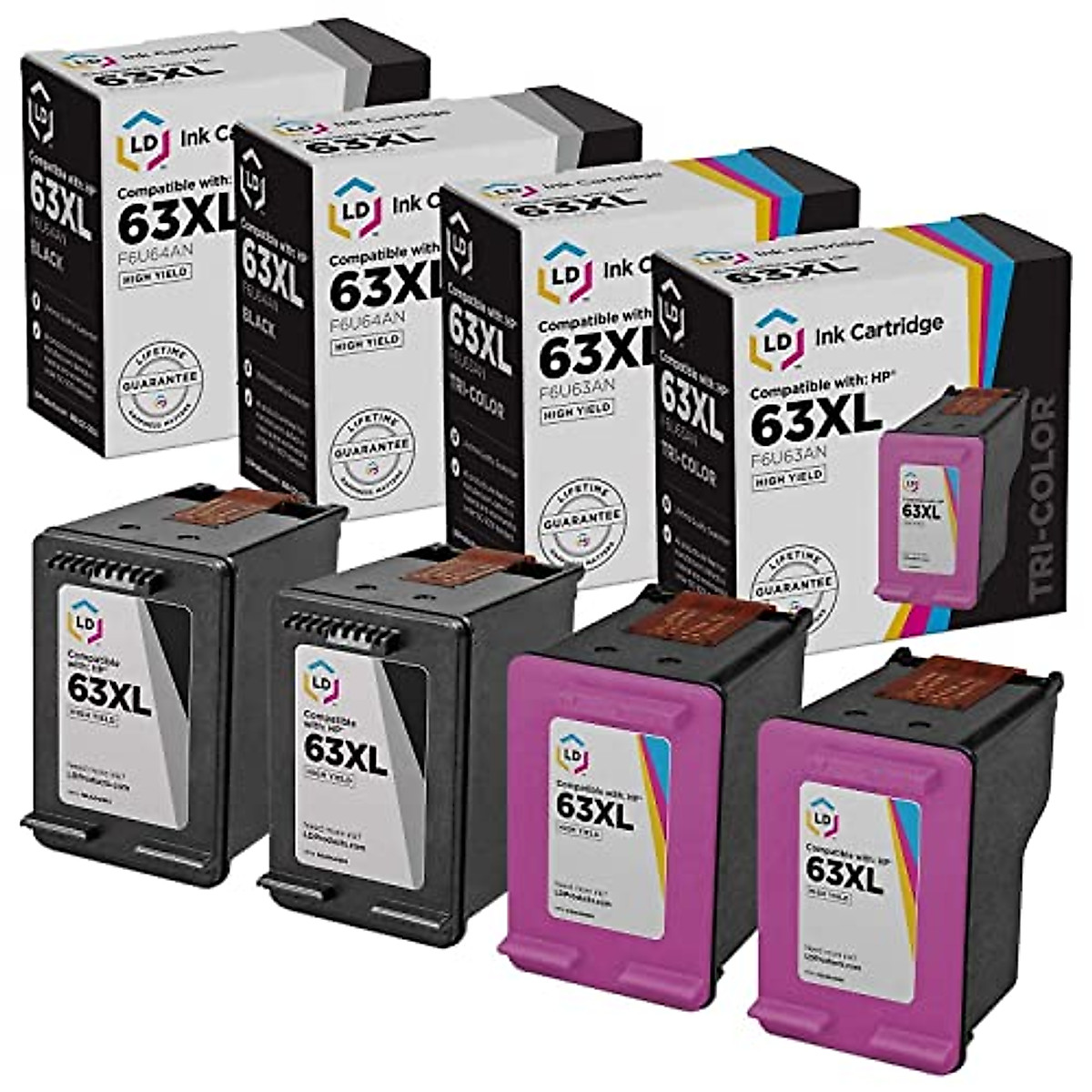 LD Products Remanufactured Ink Cartridge Replacement for HP 63XL High Yield (2 Black, 2 Color, 4-Pack)