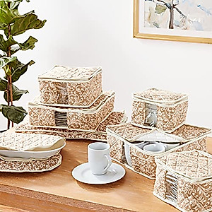 Homewear 8-Piece Hudson Damask China Storage Container Set, Tan,Beige