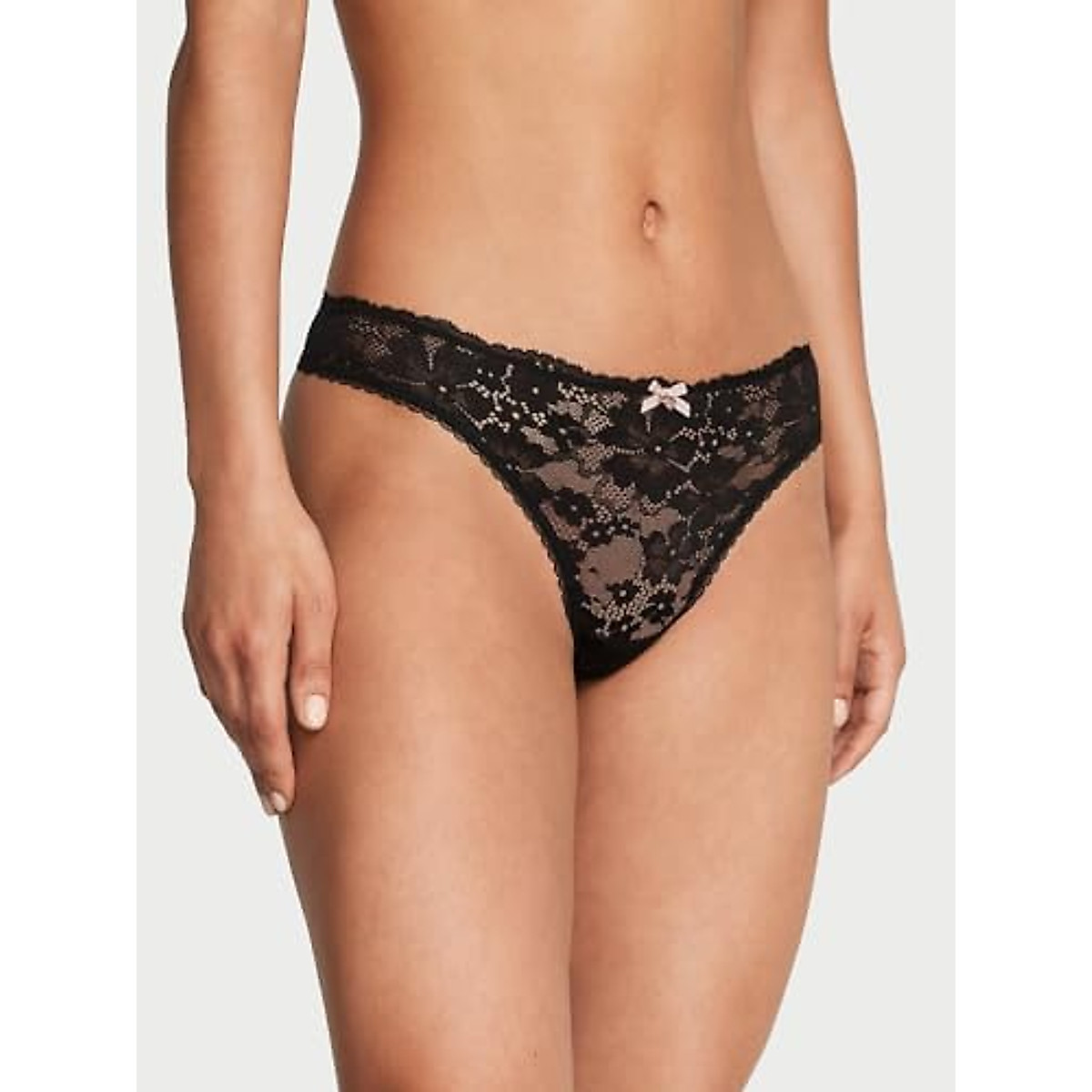 Victoria's Secret Lace Thong Underwear, Panties for Women, Body By Victoria, Black (S)