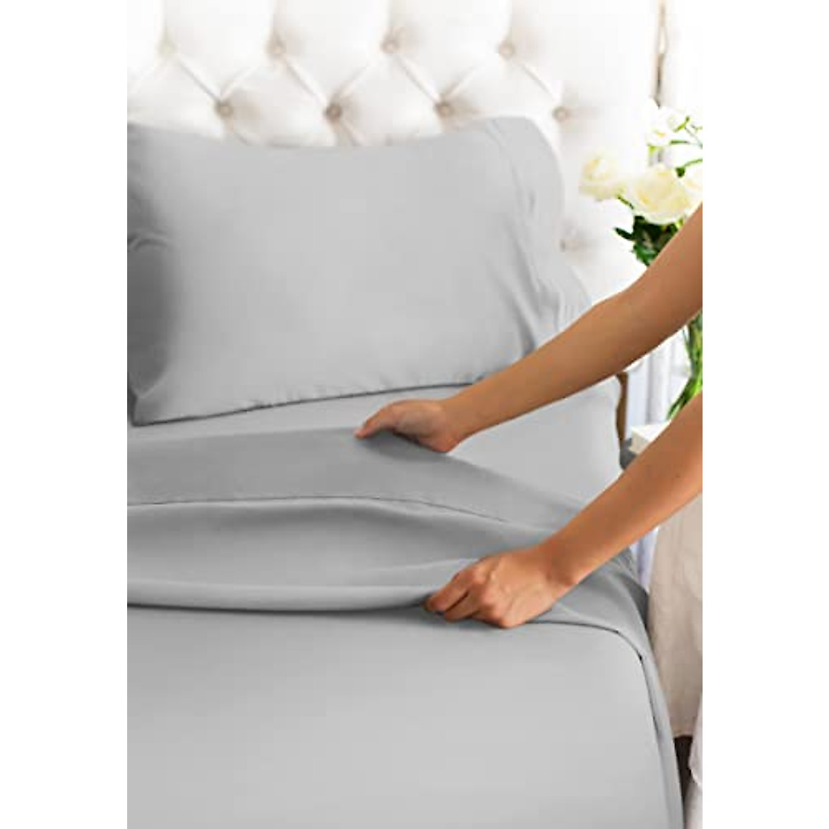 Queen Size Sheet Set - Breathable & Cooling Sheets - Hotel Luxury Bed Sheets - Extra Soft - Deep Pockets - Easy Fit - 4 Piece Set - Wrinkle Free - Comfy - French Grey Bed Sheets - Queen Sheets