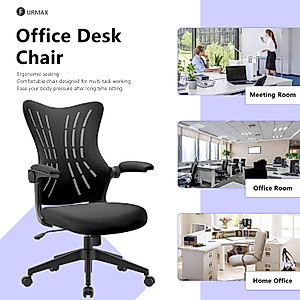 Furmax Office Desk Chair with Flip Up Arms, Mesh Mid Back Computer Chair Swivel Task Chair with Ergonomic Lumbar Support (Black)