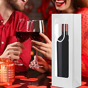 50 Pcs Wine Gift Bag with Window 4.9" x 3.6" x 14.2" Kraft Paper Wine Bags with Windows Kraft Paper Flower Wrapping Bag Transparent Window Bags for Valentine's Day Birthday Wedding Party Gift (White)