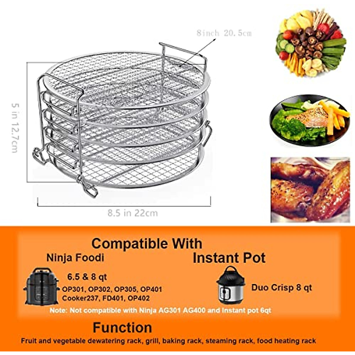 Senershuo Upgraded Dehydrator Rack For Ninja Foodi 6.5 & 8 qt, Instant Pot Duo Crisp 8 qt. Food Grade Stainless Steel Air Fryer Parts Easy Assemble & Healthy, silver