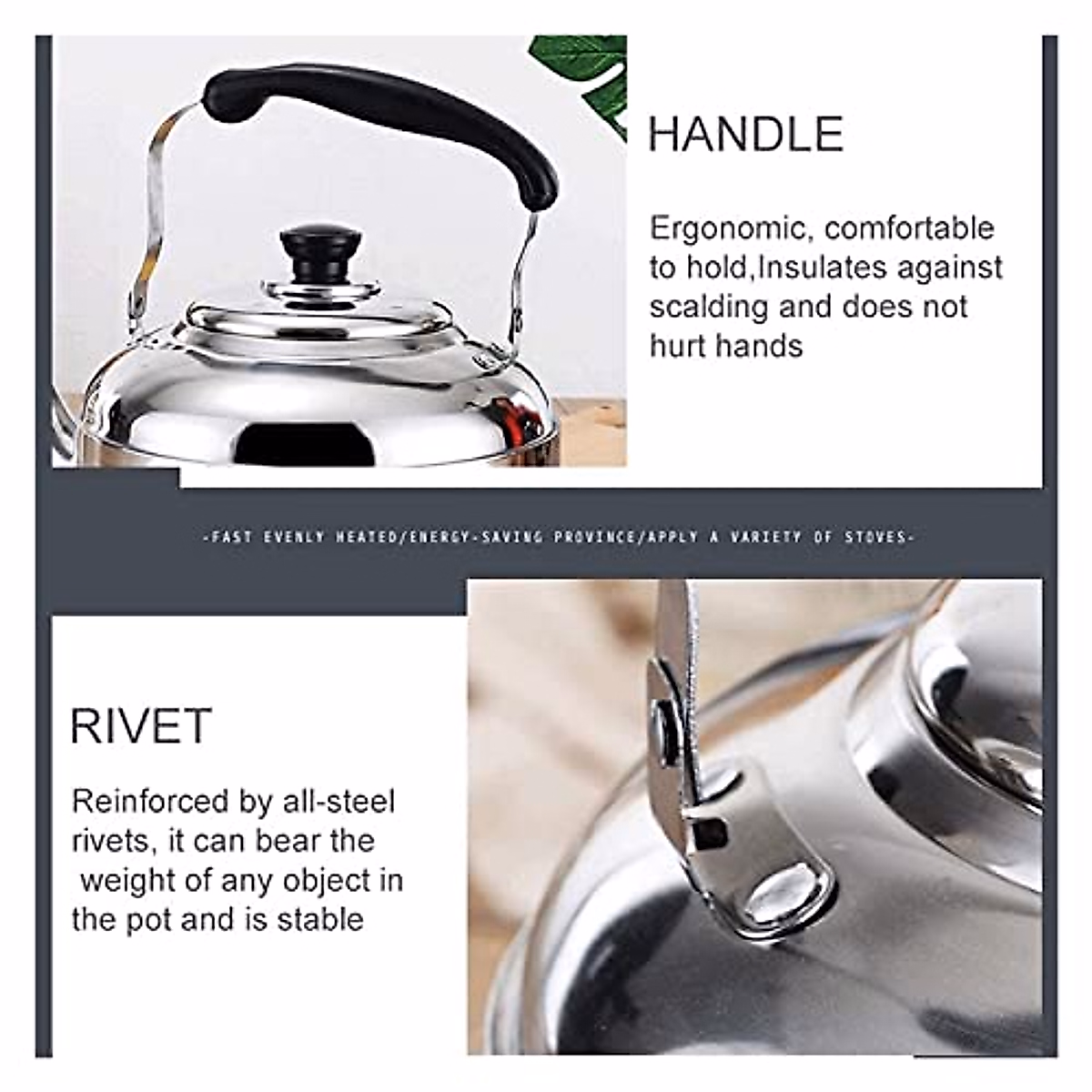XENITE Classic Kettle Whistling Kettle for Gas Hob Stainless Steel Whistle Teapot, Ergonomic Handle, 4-8L Large Capacity Household Teapot for Kettle Kitchen Induction Hob Kettle Teapots
