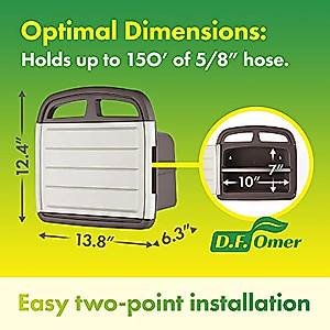DF OMER Plastic Garden Water Hose Holder with Storage Compartment Fits 150 ft. Hose – 10x7x5 in. Weatherproof Wall Mount Hose Rack Hanger for Outside with 2 Shelves for Garden Equipment