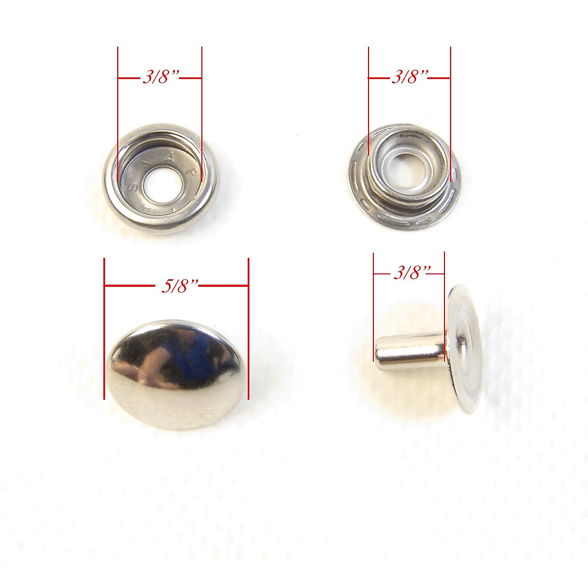 Snap Fastener Extended Length Cap has a 1/4" Post/Eyelet has a 3/8" Post - Select The Quantity That You Need (10 Piece Set)