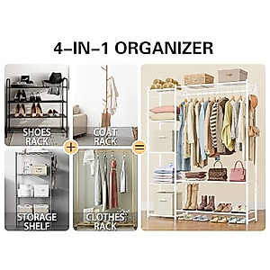 Wardrobe Closet,Portable Clothes Rack with 4 Tiers Shelves,Freestanding Closet Organizers and Storage System with Hanging Rods,Steel Clothing Rack Suitable for Cloakrooms,Bedrooms,Entrances,etc.White