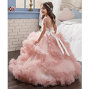 Stunning V-Back Luxury Pageant Tulle Ball Gowns for Girls 2-12 Year Old Pink,Size 10