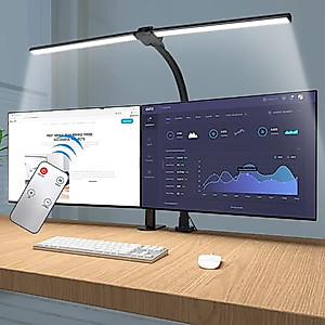 Mcherry LED Desk Lamp, Desk Lamps for Home Office, 24W Desk Light with Clamp, Double Head Gooseneck Desk Lamp with 5 Dimmable and 5 Color Modes, Office Desk Lamp for Work Bench Monitor Reading