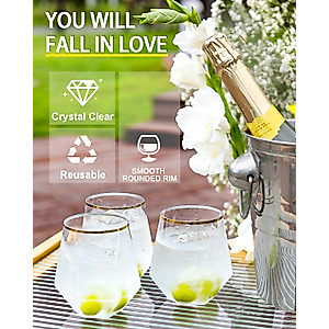 Maaacute 40 Pcak Plastic Stemless Wine cocktail Whiskey Champagne Glasses, 12 Oz Gold Rim Disposable Clear Unbreakable Cups for Party Bars Wedding Tasting (Diamond-shaped)