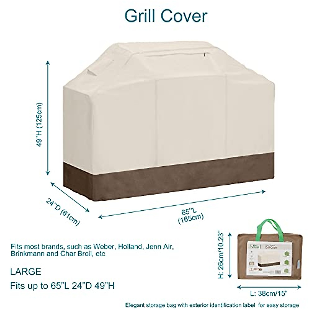 PHI VILLA 65" L x 24" D x 49" H Outdoor BBQ Grill Cover with Weather Resistant Fabric, Large Grill Cover Heavy Duty, Rip-Proof,UV-Resistant Medium