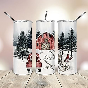 Winter Barn Skinny Tumbler, Stainless Steel Vacuum Insulated Tumbler Double Wall Travel Coffee Mug, Xmas Winter Gift (30 oz)