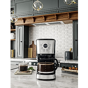 SIMOE Programmable Coffee Maker, 12-Cup Coffee Machine with Timer and Glass Carafe, Keep Warm, Brew Strength Control, Anti-Drip System, Black with Stainless Steel