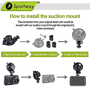 Sportway S501 Suction Cup Dash Cam Mount Holder (5th Gen) with Replaceable Joint for CHORTAU OldShark NIUTA Boogiio ORSKEY Abask and Most Other Car Dash Cameras