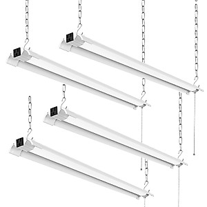 Enateclite 4-Pack 4ft Linkable Led Shop Light, Plug in Garage Lighting with Power Cord and Pull Chain, 7000lm Garage Ceiling Lights, Workshop Led Hanging Lights for Basements, Warehouses, ETL Listed