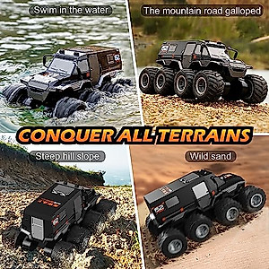 RANFLY RC Cars for Boys Age 8-12, 8WD Amphibious Remote Control Car with 2 Battery, 1:12 Offroad Waterproof RC Trucks, 2.4G All Terrain RC Drift Cars for Adults