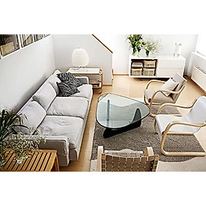 eChamp Noguchi Table Triangle Glass Coffee Table Vintage Glass End Table, Solid Wood Base and Triangle Clear Glass Top Modern End Table for Living Room, Patio, Study (Black)