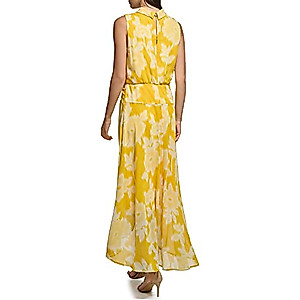 Karl Lagerfeld Paris Women's Floral High-Low Long Dress, Lemon Chrome Multi, 8