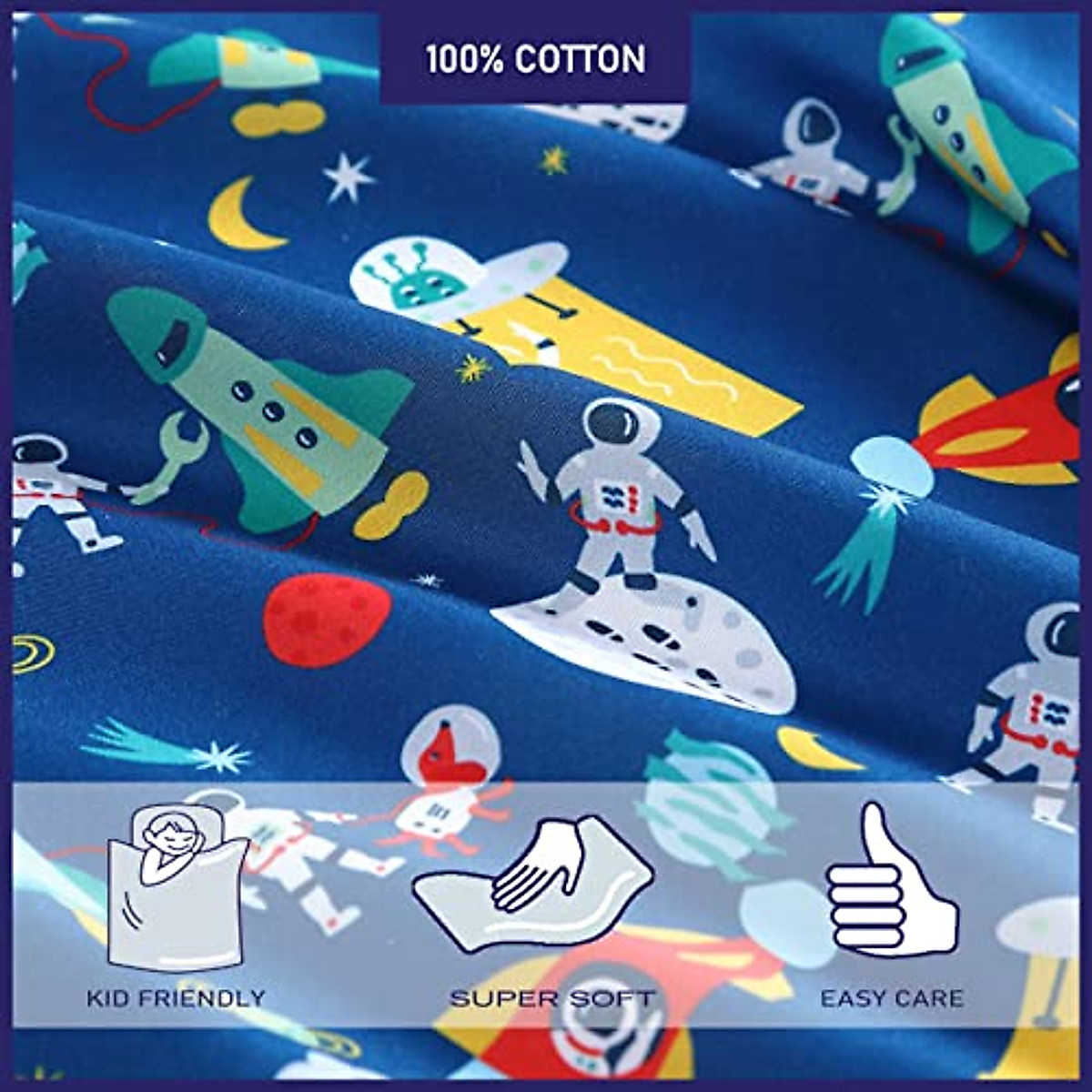Poppy & Fritz Kids Twin Sheet Set, Stain Resistant Toddler Bedding, Soft & Cozy - Space Kids Blue