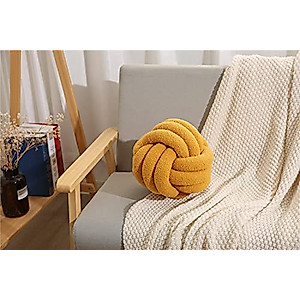 Naibyuki Lamb Wool Knot Ball Pillow Home Decor Cushion Lamb Wool Throw Pillow Cushion Handmade Round Pillow Bedroom Decor Waist Cushion Pillow for Couch Car Office (Ginger,Diameter:8.6 inches)