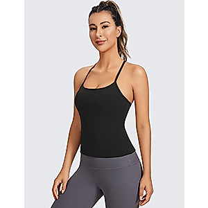 CRZ YOGA Butterluxe Womens Workout Racerback Tank Top with Built in Bra - Scoop Neck Spaghetti Strap Padded Slim Camisole Black Medium