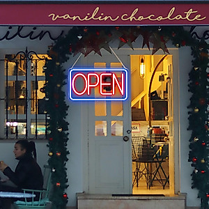 Led Neon Open Signs for Business,16.5"X 9" Open Signs, Powered by USB with ON/OFF Switch, Adjustable Bright Led Neon Open Sign for Bar Salon Coffee Stores Club Hotel (Blue/Red-Horizontal)