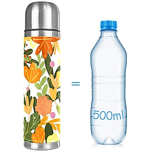 Stainless Steel Leather Vacuum Insulated Mug Flower Thermos Water Bottle for Hot and Cold Drinks Kids Adults 16 Oz