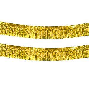 Blukey 10 Feet Long Roll Gold Foil Fringe Garland Pack of 2 Shiny Metallic Tassle Banner | Ideal for Parade Floats, Bridal Shower, Bachelorette, Wedding, Birthday | Wall Hanging Fringe Garland Banner
