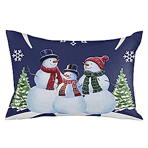 Outdoor Throw Pillow Covers Waterproof Pillow Cases 20x12In,Snowman Family Christmas Tree Snowflake Decorative Pillow Covers Cushion Cases for Couch Sofa Patio Garden,2 Pack Winter Snow Night