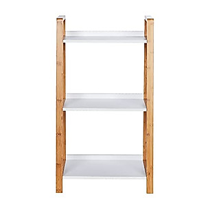 WENKO 3 Tier Ladder Shelf for Bathroom, Kitchen, Living Room, Bamboo, Storage Unit with White Shelves, Dimensions 16.93 x 29.92 x 14.17 in