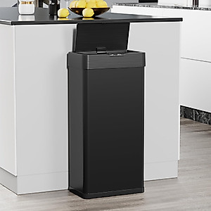 TLSUNNY 21.1 Gallon Motion Sensor Trash Can,Touchless Automatic Garbage Can,Brushed Stainless Steel Smart Bin,with Bag Holder,Soft Close Lid,for Kitchen,Office,RV,Bedroom,Living Room (Black, 80L)