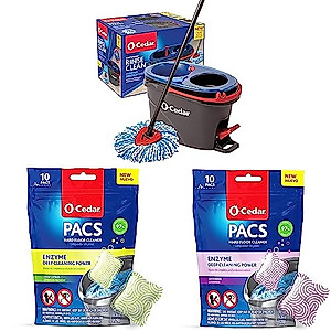 O-Cedar EasyWring RinseClean Microfiber Spin Mop & Bucket Floor Cleaning System & PACS Hard Floor Cleaner & PACS Hard Floor Cleaner, Lavender Scent 10ct (1-Pack)
