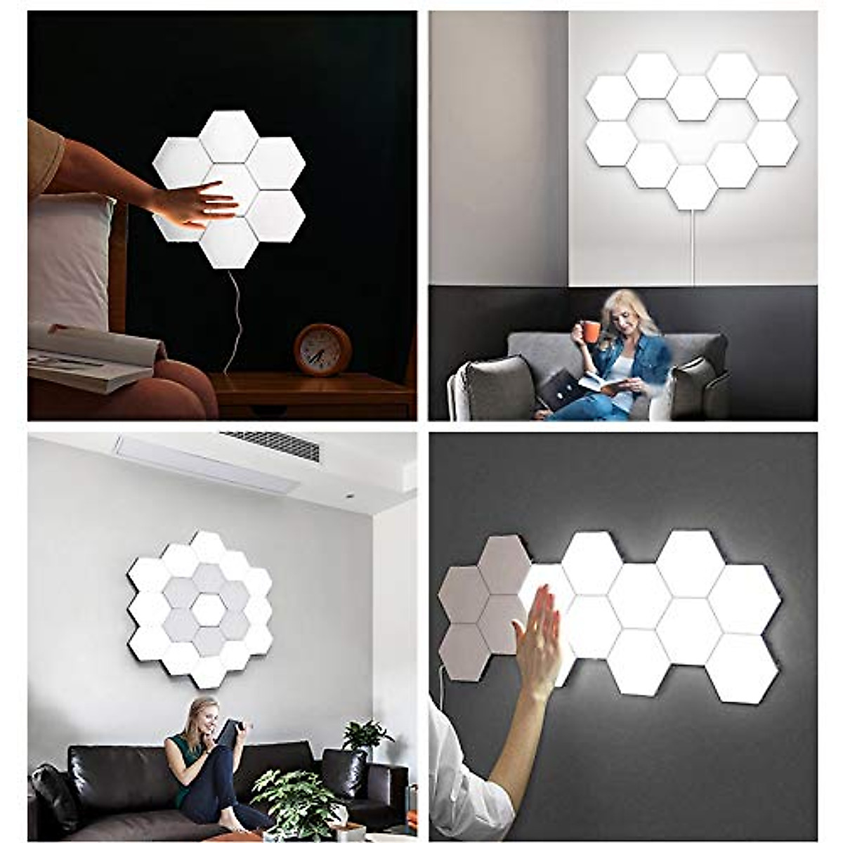 Hexagon Led Lights, LED Wall Lights, Touch-Sensitive Lighting, Aesthetic Room Decor | Perfect Decoration for Living and Bedroom Large Wall Lights DIY Modular Touch Lamp (2 PCS)