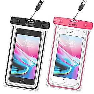 smartlle Waterproof Phone Pouch Case, 2-Pack Universal Waterproof Cell Phone Bag/Holder for iPhone 13 12 11 Pro Max XS Max, SE XR X 8 7 6S Plus, Samsung Galaxy, LG, IPX8 Dry Bag with Neck Lanyard