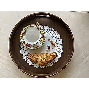 ALVITI Willow Wood Round Serving Tray with Handles 13 ¾ inch | Eco-Friendly, Decorative Accents for Wine Cellar, Kitchen, Living Room, Bedroom, Bathroom, Office, Café Tea Shop, Restaurant | (Walnut)
