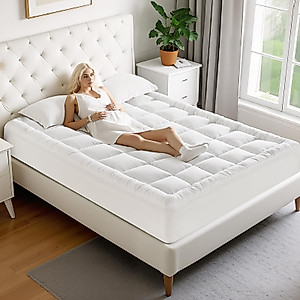 MATBEBY RV Short Queen Mattress Pad - Cooling Breathable Mattress Topper, Quilted Fitted Mattress Protector, Pillow Top Mattress Cover with 8-21" Deep Pocket, Soft, Machine Washable, White, 60"x75"