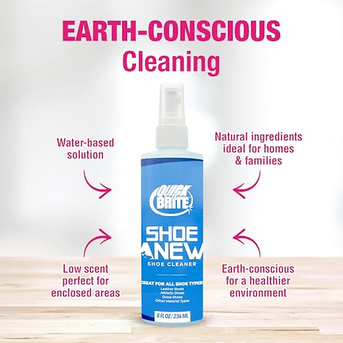 ShoeAnew Quick ’n Brite Cleaning Kit - Footwear Cleaner for All Shoe Types - Sneakers, Boots, Dress Shoes, Collectibles - 12 Ounce Bottle, Soft Bristle Brush and Premium Microfiber Cloth