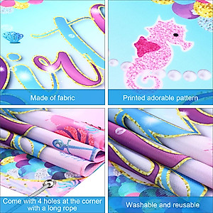 Tatuo Mermaid Banner Mermaid Happy Birthday Banner Under the Sea Girls Princess Party Decorations Background Photo Large Mermaid Glitter Banner for Birthday Party Supplies