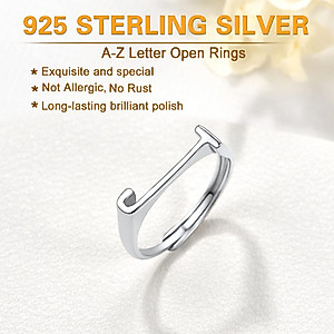 SILVERCUTE J Initial Ring Womens Cocktail Letter Ring S925 Stamped Adjustable Band Sterling Silver Sideways Initial Rings Stackable