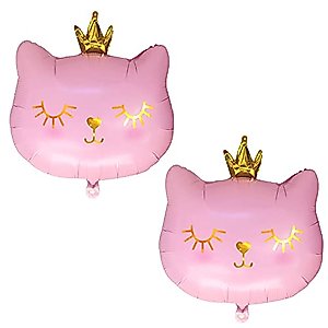 Pink Cat Balloons Crown Cat Party Decorations 2 Pcs 30 Inch Kitten Balloon Cartoon Cat Birthday Party Supplies Kitty Cat Themed Birthday Party Supplies Ballon Decor