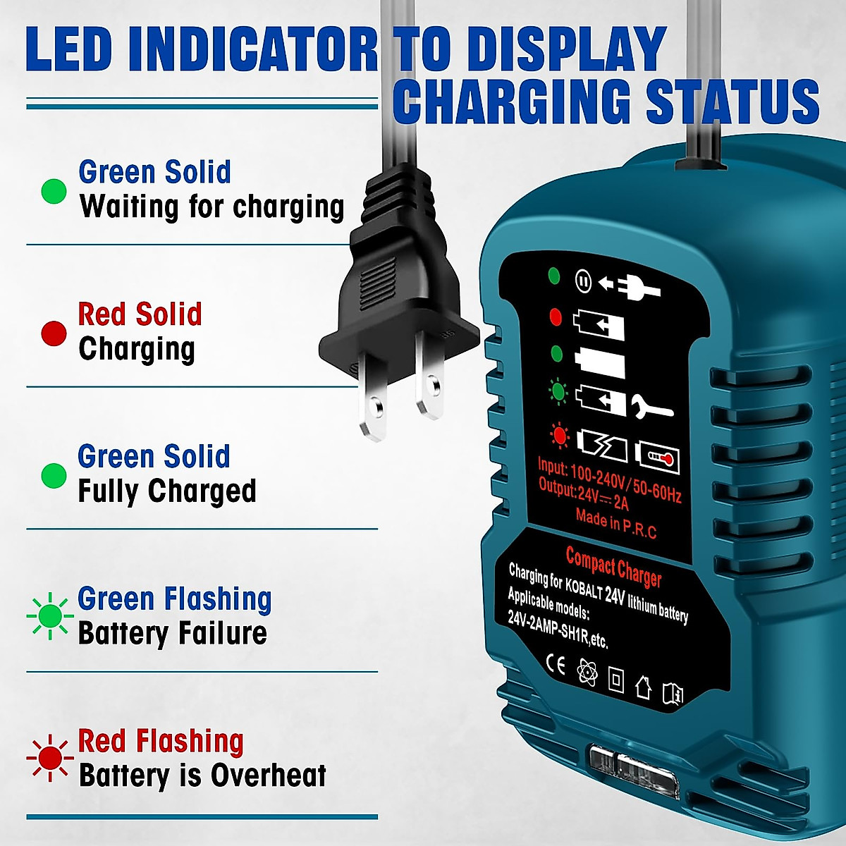 Compact Cordless Power Tool Battery Chargers (110V Input for Kobalt 24V Charger)