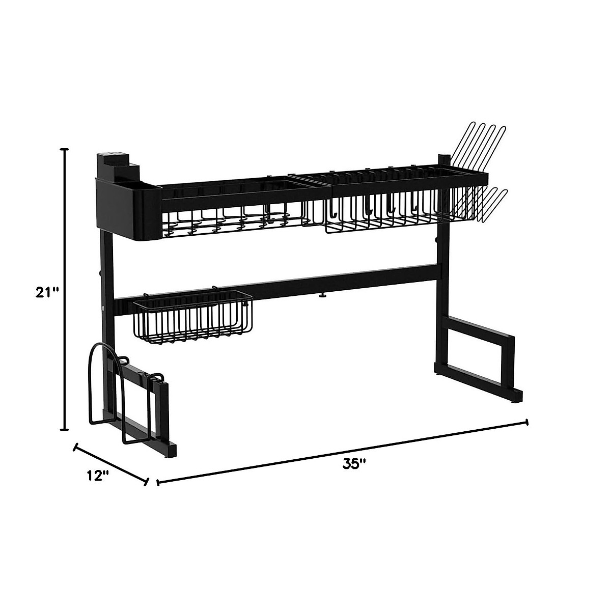ADBIU 【Fit Sink 24.5"- 32" L】 2023 Version Over Sink Dish Drying Rack (Expandable Dimension) Snap-On Design 2 Tier Large Kitchen Dish Rack Stainless Steel Counter Organization and Storage