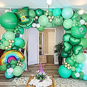 128pcs Green Balloon Arch Garland Kit with Lucky Shamrock Clover Rainbow Foil Balloons for St. Patrick's Day Party Decorations Irish Festival Party Decor Birthday Baby Shower Supplies