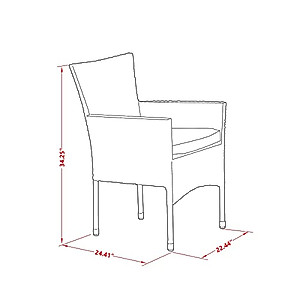 East West Furniture Oslo 7 Piece Outdoor Wicker Patio Furniture Sets Consist of a Rectangle Bistro Table with Glass Top and 6 Balcony Armchair with Cushion, 36x60 Inch, Brown