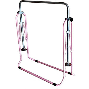 Athletic Bar Kids Gymnastics Bar Horizontal Kip Bar + 2x6 Tri Fold Mat Junior Training Adjustable Expandable Height Jungle Gym Monkey Bars Climb Tower Playground Gymnasts + Stretch Band (Pink)