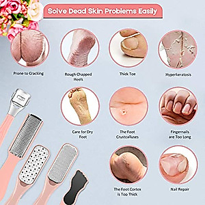 Pedicure Foot File Tools Kit - Professional Feet Corns Callus Remover Shaver Hard Dead Skin Removal Double-sided Home Professional Wet Dry Use Best Gift for Family Friends Men Women Foot Care Set