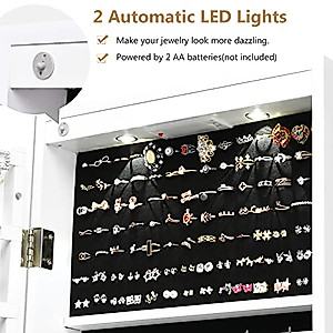 Byroce 47.5''H Jewelry Armoire, Over the Door/Wall Mounted, Full Length Mirror with Jewelry Storage, 2-LED Lockable Jewelry Cabinet with 2 Drawers, Hanging Jewelry Organizer for Bedroom (White)