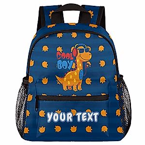 AUUXVA Cute Dinosaur Custom Kid's Name Toddler Backpack,Cool Dinosaur Paw Personalized Backpack with Name/Text for Kids Boys Girls 3-6 Years Preschool Kindergarten Daycare Bag with Chest Strap